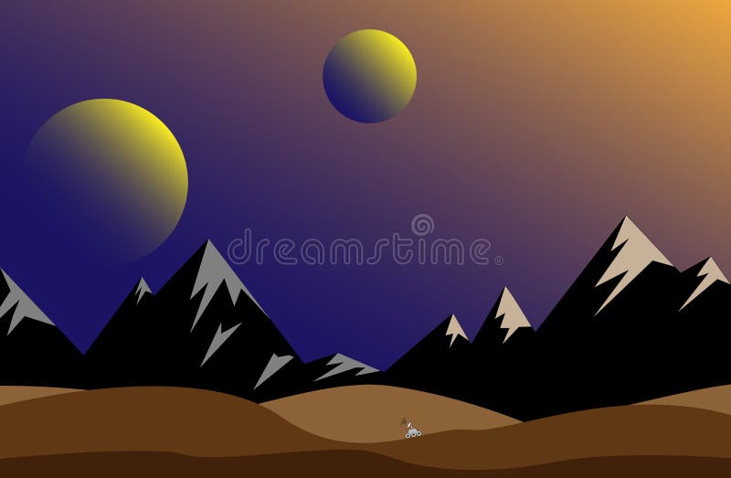 Landscape of Planet with Two Moons Stock Vector - Illustration of ...