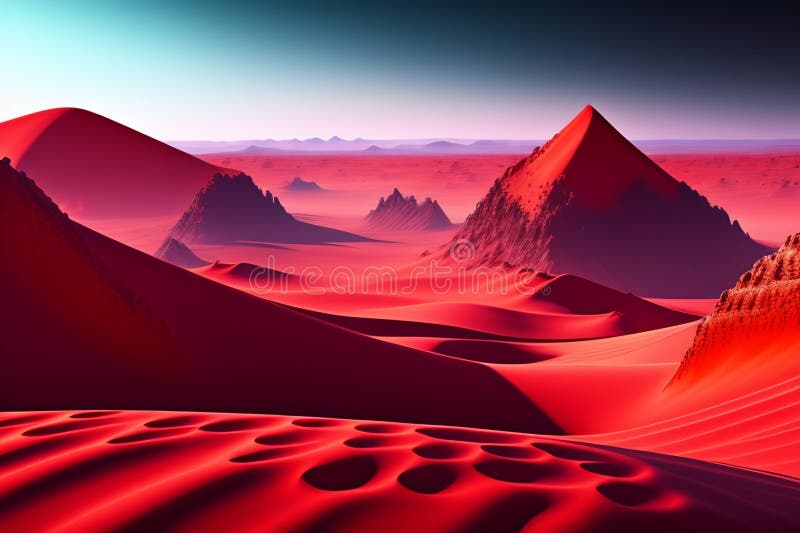 The Landscape of an Unknown Red Planet Surface with Mountains and ...