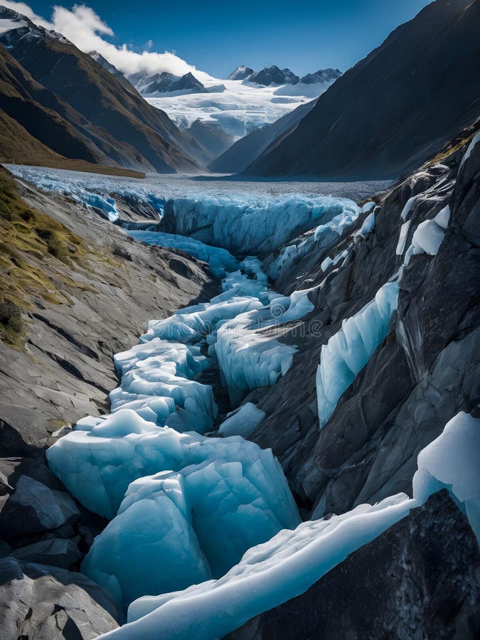 Landscape of a Valley with Glaciers Flowing through it Stock ...