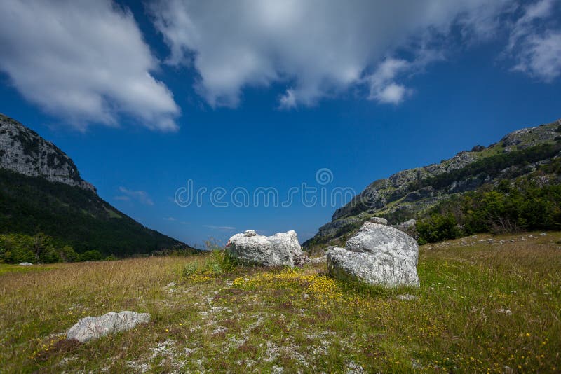Landscape of Valley between Two High Mountains at Sunny Day Stock Image ...
