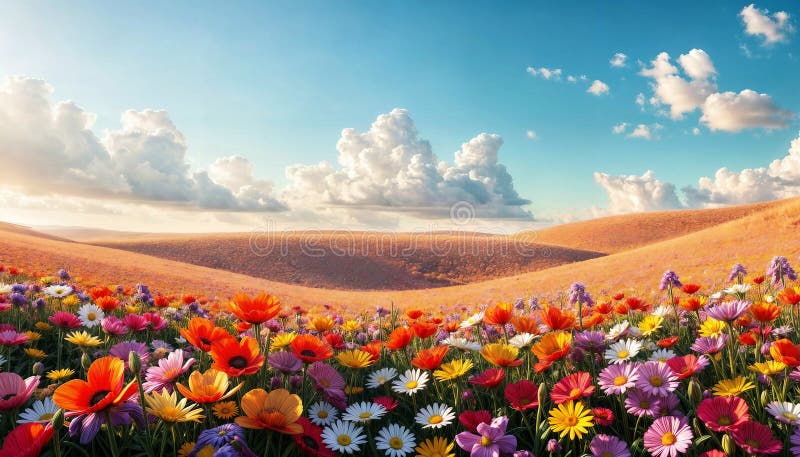 Landscape with a Variety of Flowers. Horizontal Splash Screen Stock ...