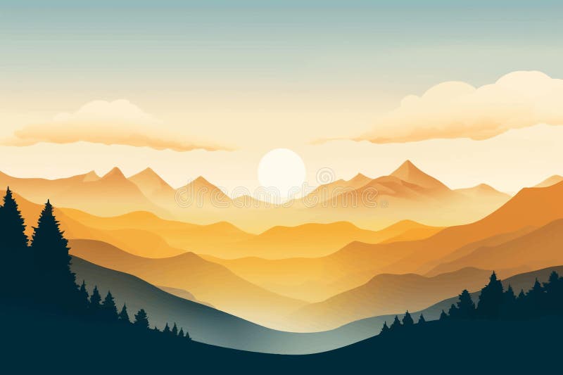 Landscape with Vibrant Color Gradients Isolated Vector Style ...