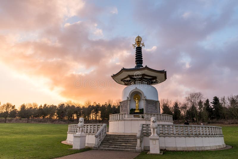 Landscape View Asian Monastery with Lion Statues Stock Photo - Image of ...