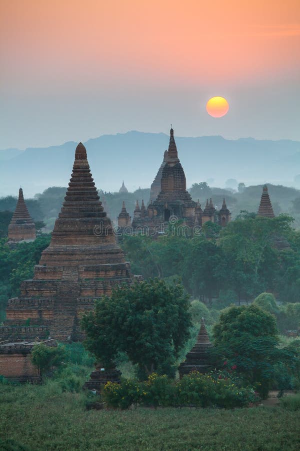 Landscape View of Bagan Ruins at Sunset, Myanmar Stock Photo - Image of ...
