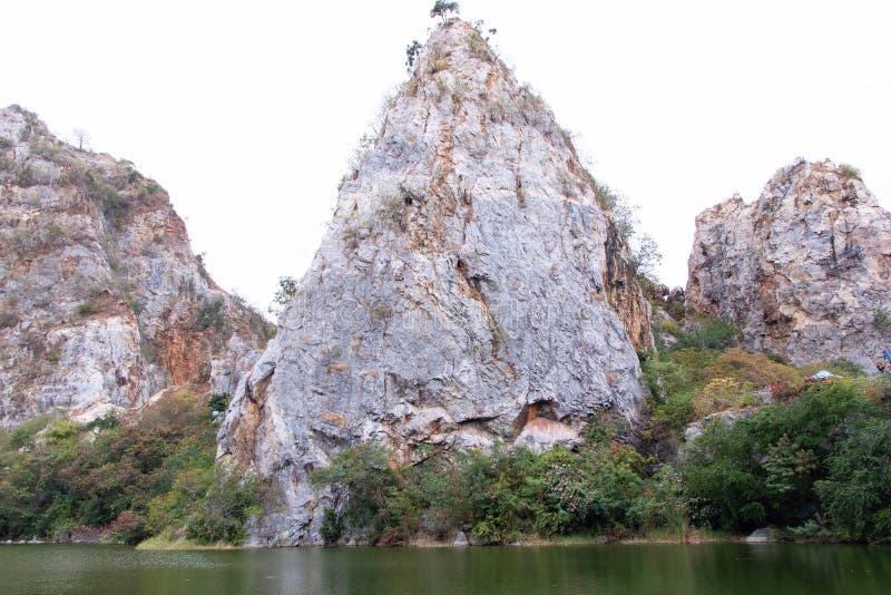 Landscape View Bottom Cliff Lagoon White Cloud Sky Background Stock ...