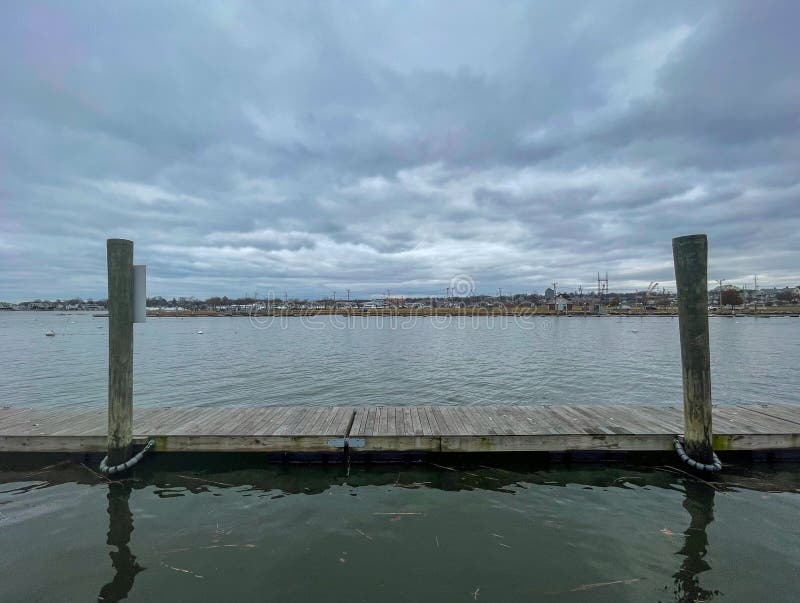 Landscape View of an Empty Wooden Pier in Norwalk Harbor on an Overcast ...