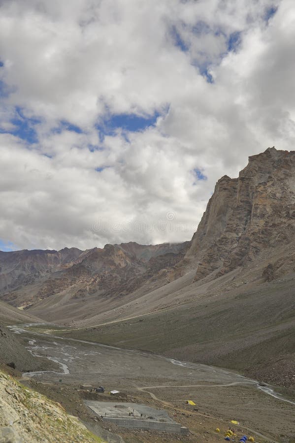 Landscape View of Flowing River in between Dry Mountains in Darcha ...