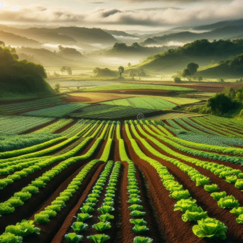 Landscape View of a Freshly Growing Agriculture Vegetable Field Stock Illustration ...