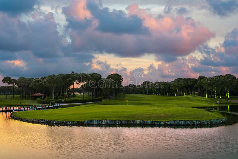 Landscape View of Golf Course at Sunset in Turkey Belek Stock Image ...