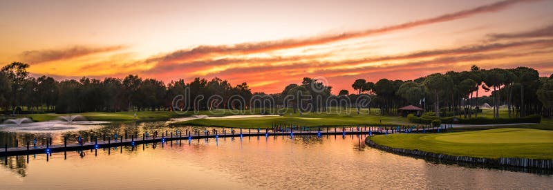 Landscape View of Golf Course at Sunset in Turkey Belek Stock Photo ...