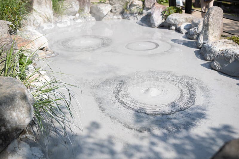 Landscape View of Gray Mud Bubble Hot Springs at Japan Stock Photo ...