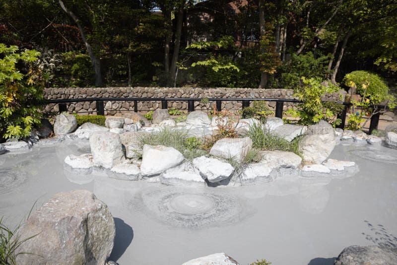 Landscape View of Gray Mud Bubble Hot Springs at Japan Stock Image ...
