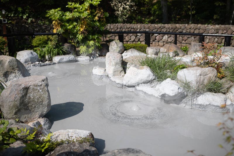 Landscape View of Gray Mud Bubble Hot Springs at Japan Stock Photo ...