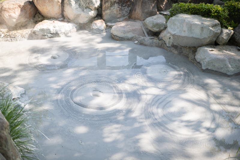 Landscape View of Gray Mud Boiling Hot Springs at Japan Stock Photo ...