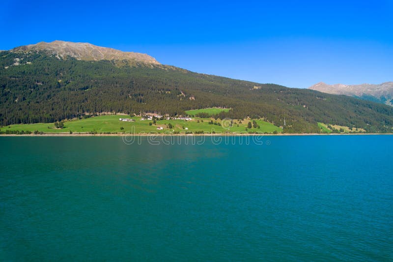 Landscape View of Lake Reschen Stock Photo - Image of environment ...