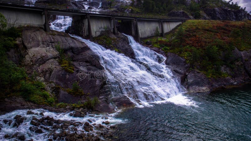 Landscape View of Langfoss Waterfall in Norway Falling on a River with ...