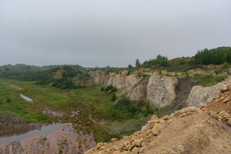Landscape View of Limestone Quarry with High Cliffs and Canyons, and ...