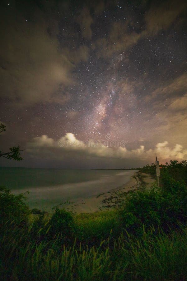 Landscape View with Milky Way Over a Sandy Beach Stock Image - Image of ...