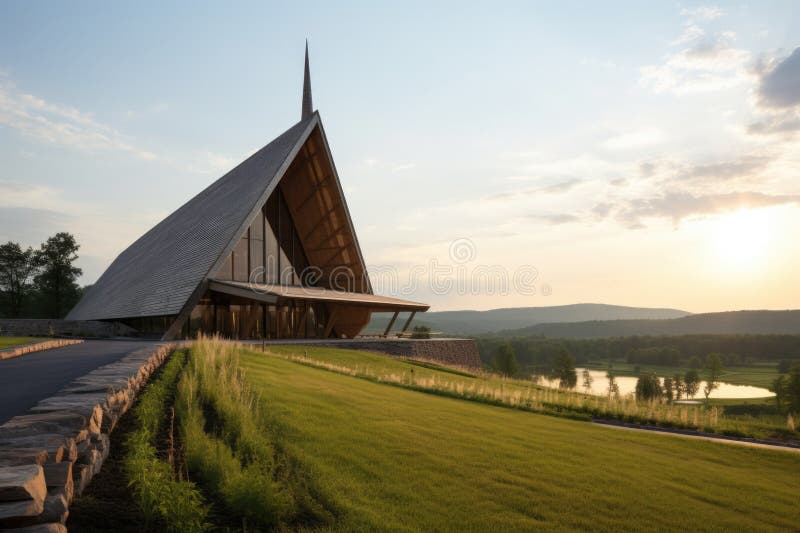 Landscape View of a Modern Rustic Church Stock Image - Image of view ...