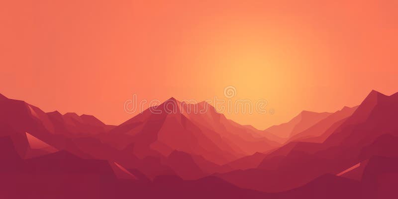 A Landscape View of Mountains with a Bright Sun in an Orange and Red ...