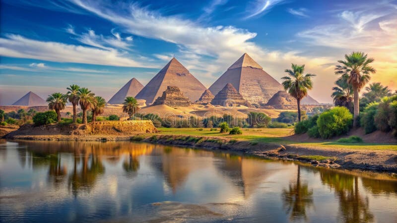 Landscape View of the Pyramids and the Nile River Creative AI Stock ...