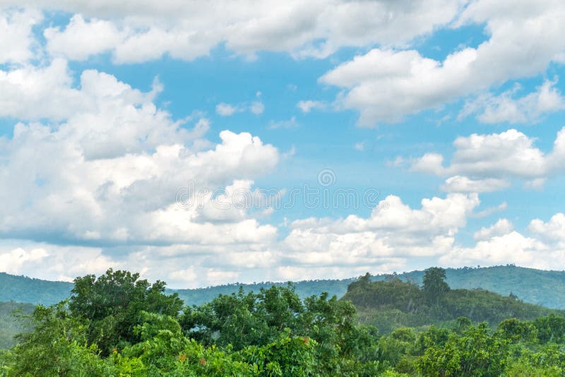 Landscape View of Raining at Forest and Blue Sky and Cloud with Stock ...