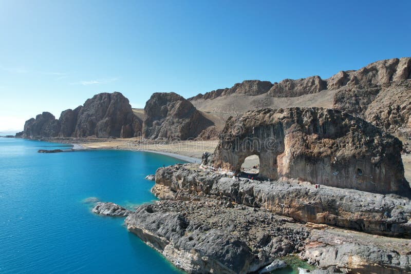 Landscape View of a Rocky Beach with Caves and Cliffs Stock Image ...