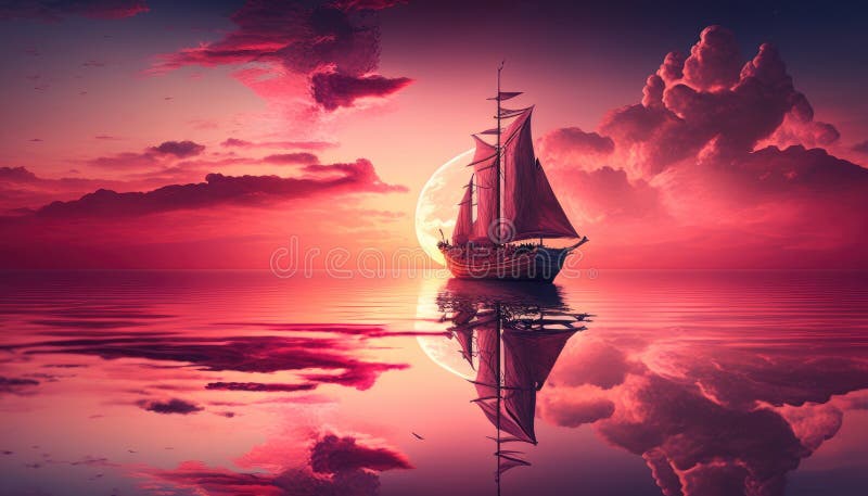 Landscape View of Sailor Ship during Sunset Stock Illustration ...