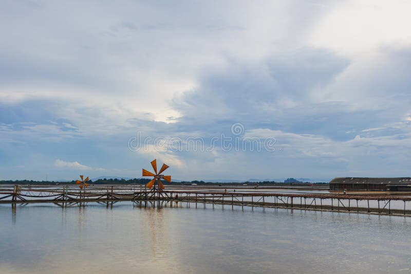 Landscape View of Salt Fields and Windmill in Thailand. Stock Photo ...