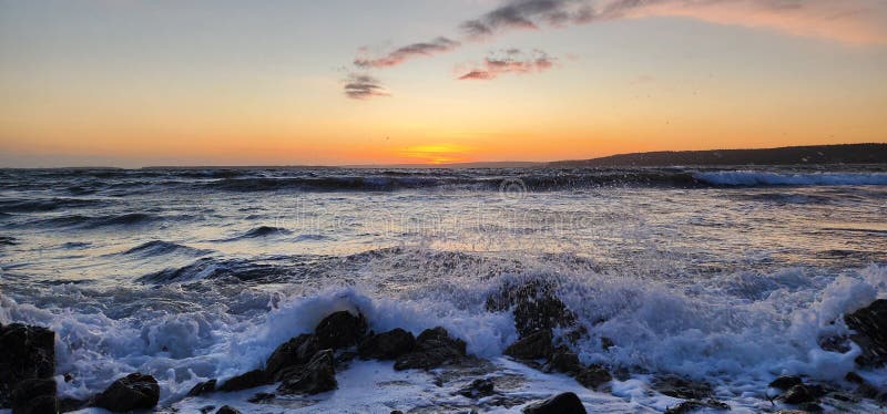 Landscape View of the Sunset Over Atlantic Ocean with Foamy Waves on ...