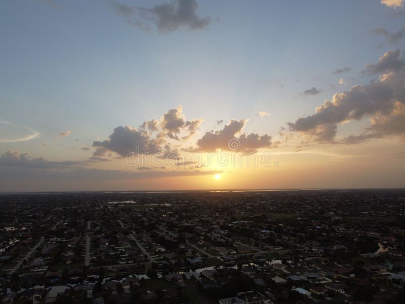 Landscape View of the Sunset Over the Town with Buildings Stock Image ...