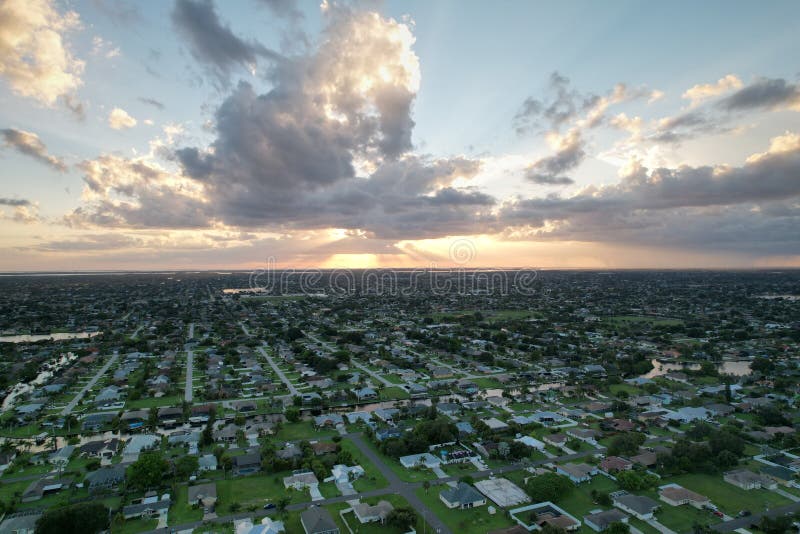 Landscape View of the Sunset Over the Town with Buildings Stock Image ...