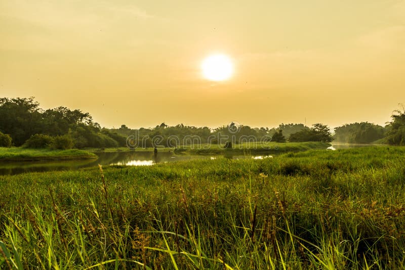 Landscape View with Sunset Times. Stock Image - Image of grass, view ...