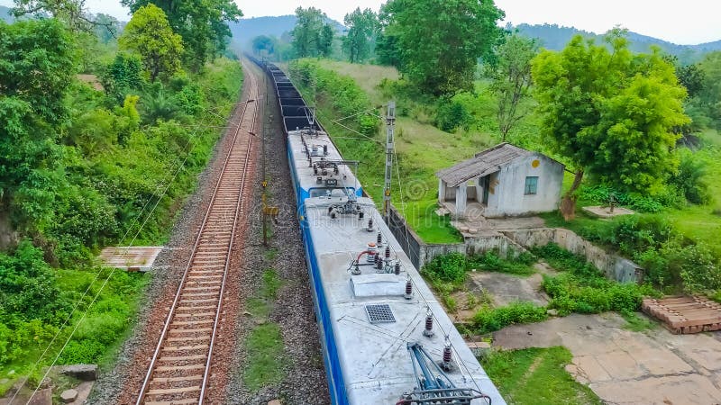 Landscape View of a Train on Railway Track from a Bridge in Middle of ...