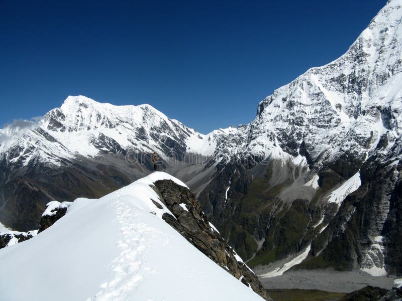 Landscape View of Trishul Peak . Snow-capped Mountain Peaks Stock Photo ...
