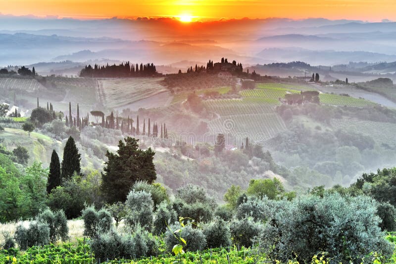 Landscape View of Tuscany, Italy during Sunrise Stock Image - Image of ...