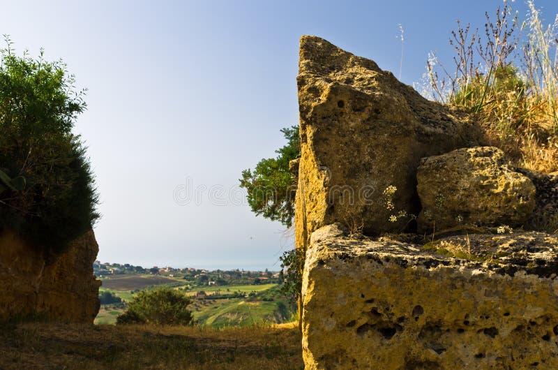 Landscape View from Valley of the Temple, Agrigento, Sicily Stock Image ...
