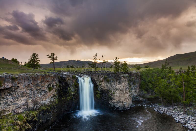Waterfall Ulaan Tsutgalan in Central Mongolia Stock Photo - Image of ...