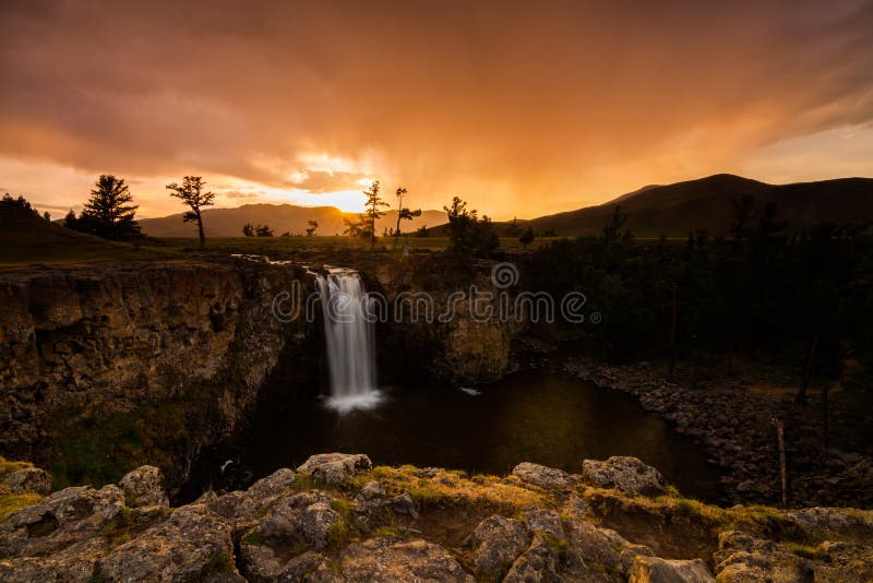 Waterfall Ulaan Tsutgalan in Central Mongolia Stock Photo - Image of ...
