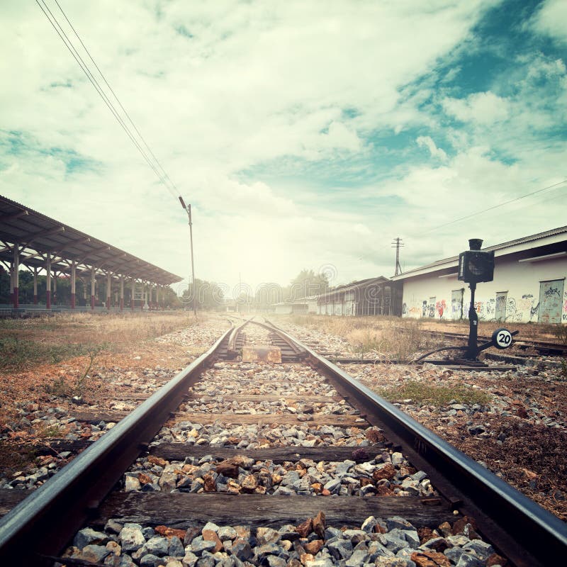 Landscape Vintage of Railroad Tracks at Train Station Stock Image ...