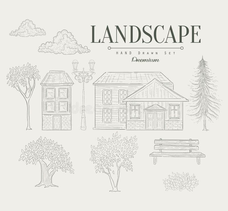 Landscape Vintage Sketch stock vector. Illustration of light - 70561873