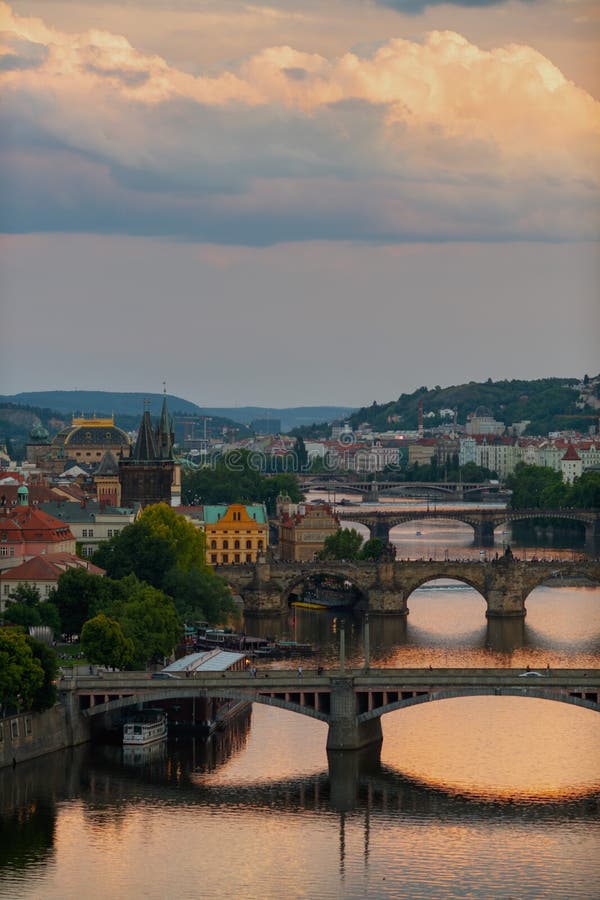 Landscape with Vltava River in Evening in Prague, Czech Republic Stock ...