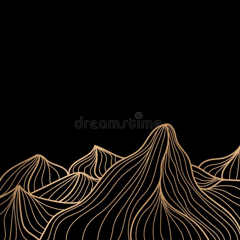 Landscape Wallpaper Design with Golden Mountain Lines. Vector ...