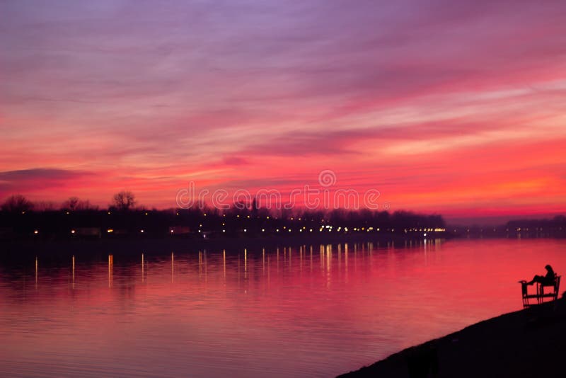 Landscape Wallpaper; Sunset Over River, Beautiful Pink Sunset ...