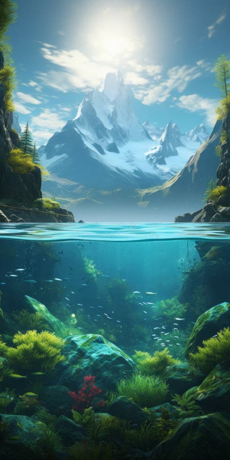 Serenity Underwater: a Realistic Stylized Illustration of Mountains and ...