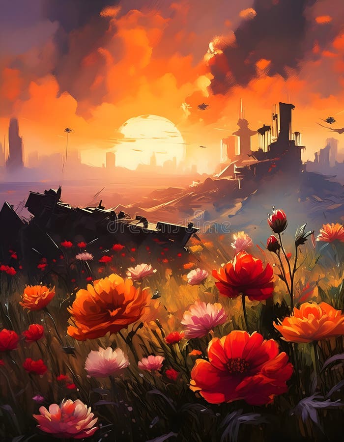 Landscape with War Zone Destruction Environment on Generative AI Stock ...