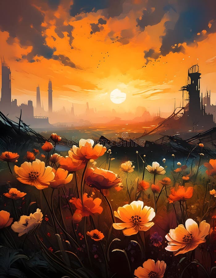 Landscape with War Zone Destruction Environment on Generative AI Stock ...