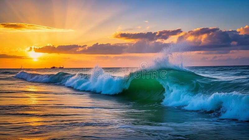 Landscape of Water Ocean Sunset . Sunset Off the Coast of the Ocean and ...