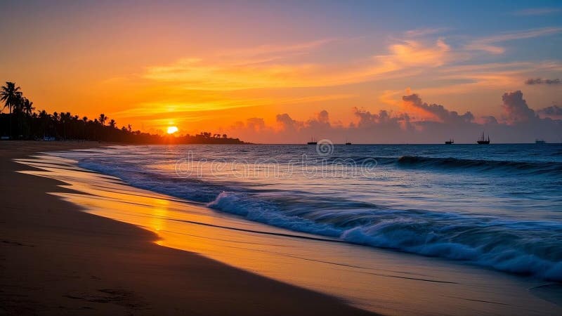 Landscape of Water Ocean Sunset . Sunset Off the Coast of the Ocean and ...