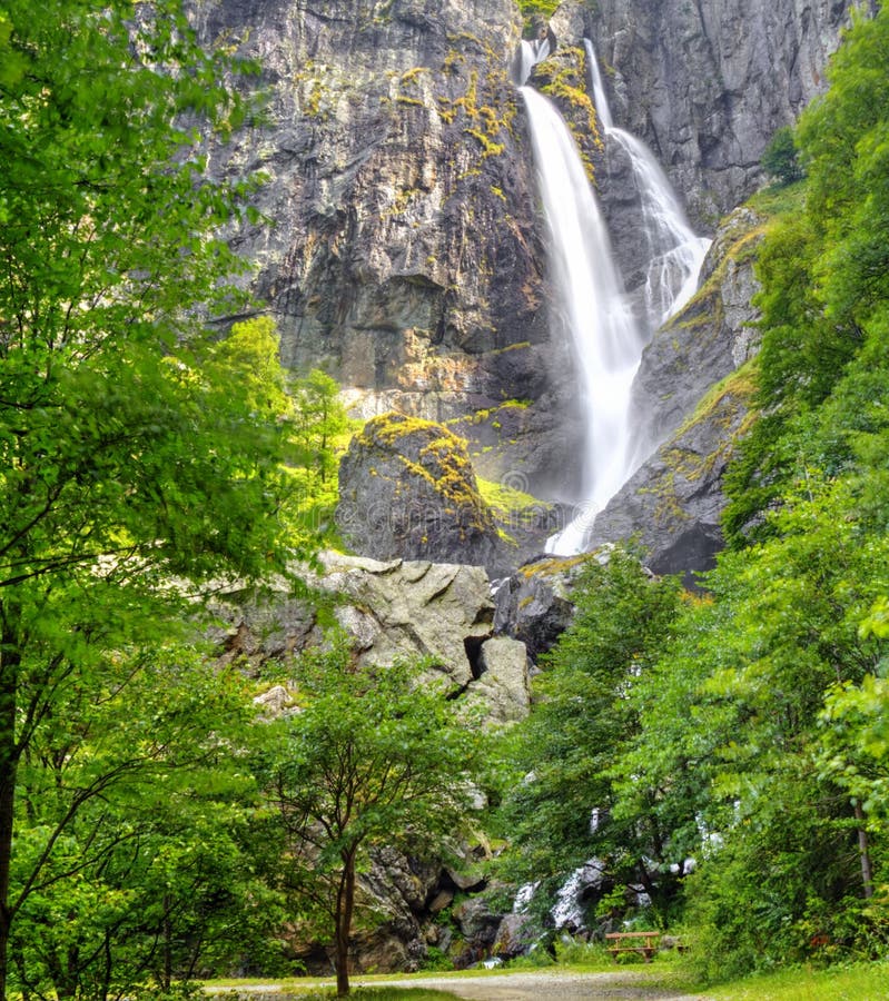 Landscape with Waterfall in the Mountain Stock Photo - Image of outdoor ...